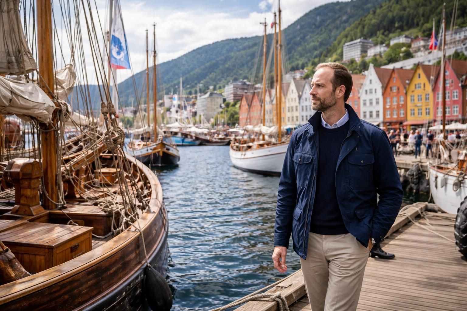 Le prince héritier Haakon explore les navires à Bergen lors de la ...